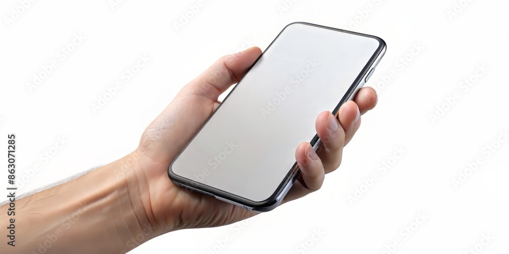 Isolated white background displays a 3D rendered realistic smartphone ...