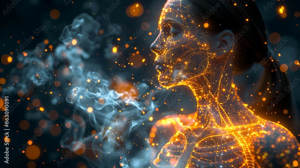 Woman pulmonary fibrosis glowing depiction of lungs showing scarring ...