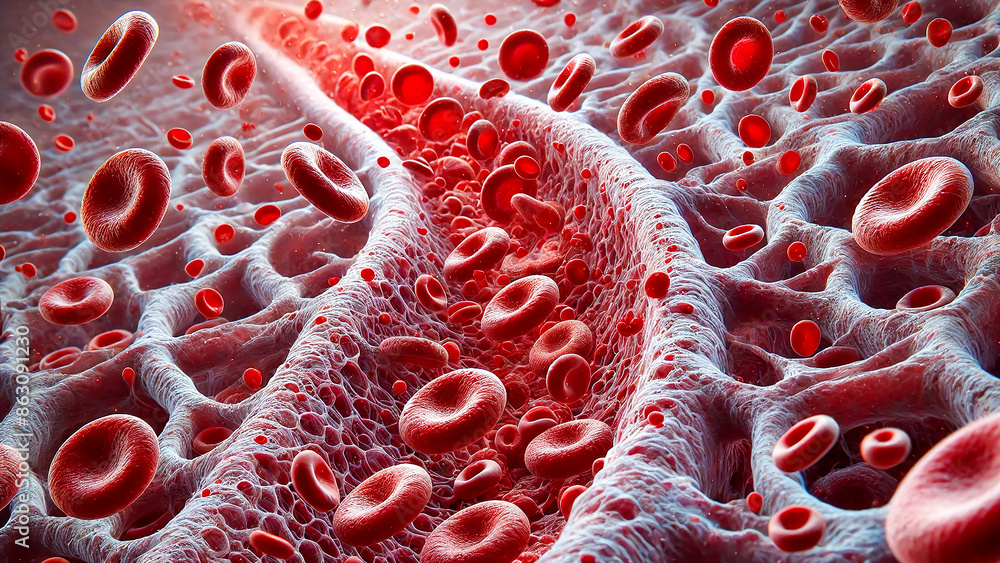 blood flowing through capillaries,red blood cells and structure of ...