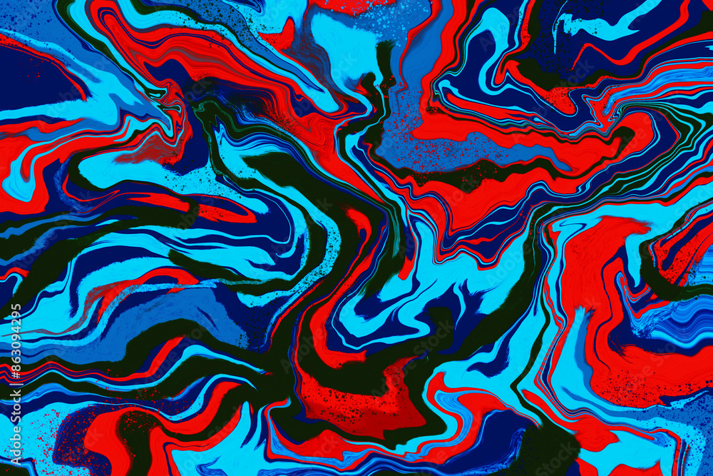 Red and blue bright surreal wavy distorted background. Twisted and ...