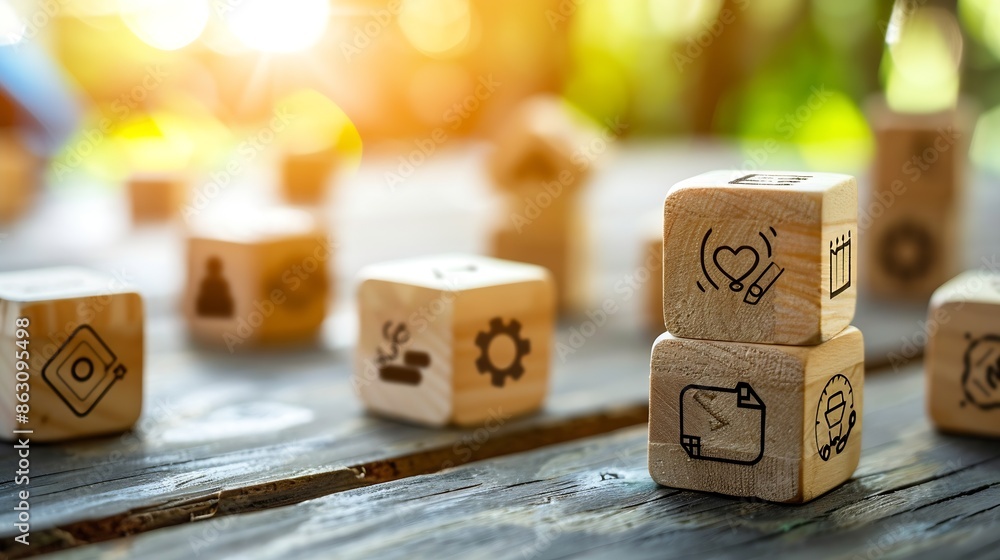 Soft power skills symbols on wooden cubes as concept of enhanced ...