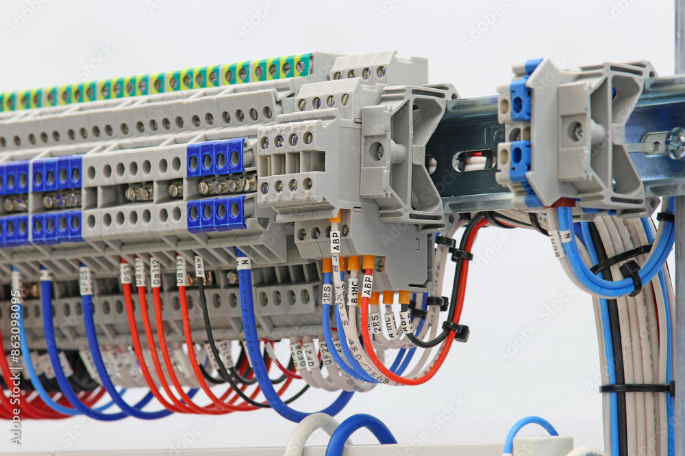 Electrical terminals with connected copper wires with metal tips. Stock ...