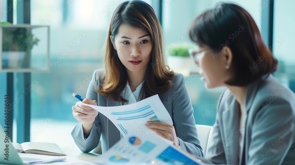 A talented and smart young Asian female financial analyst or accountant ...