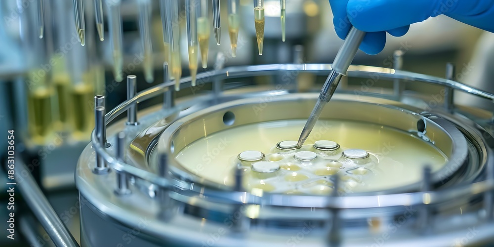 Closeup of bioreactor monitoring microbial culture with digital tools ...