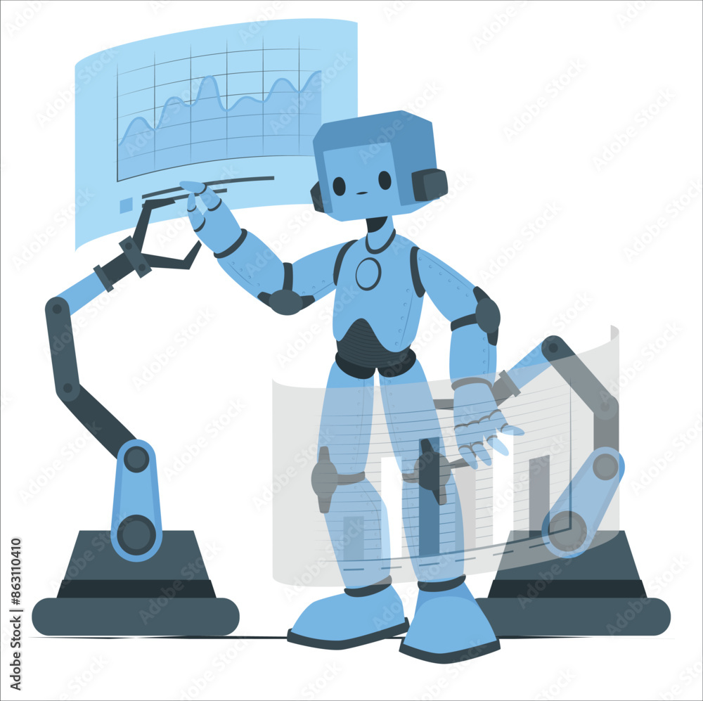 Vetor de Cyborg Creating Process, Robotics Hobby. Characters Set Up Huge Robot. Ai bot Remote ...