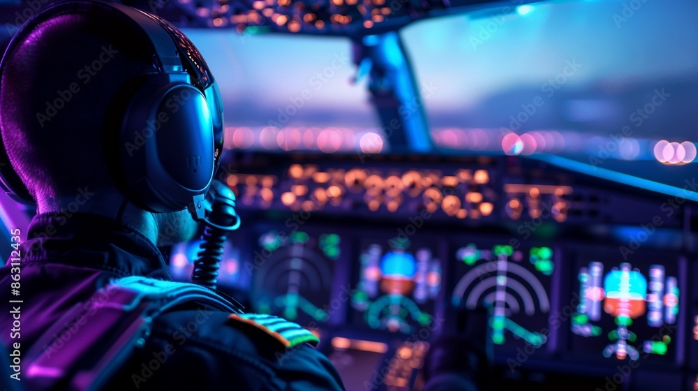 Pilot using a holographic interface to complete preflight checks ...