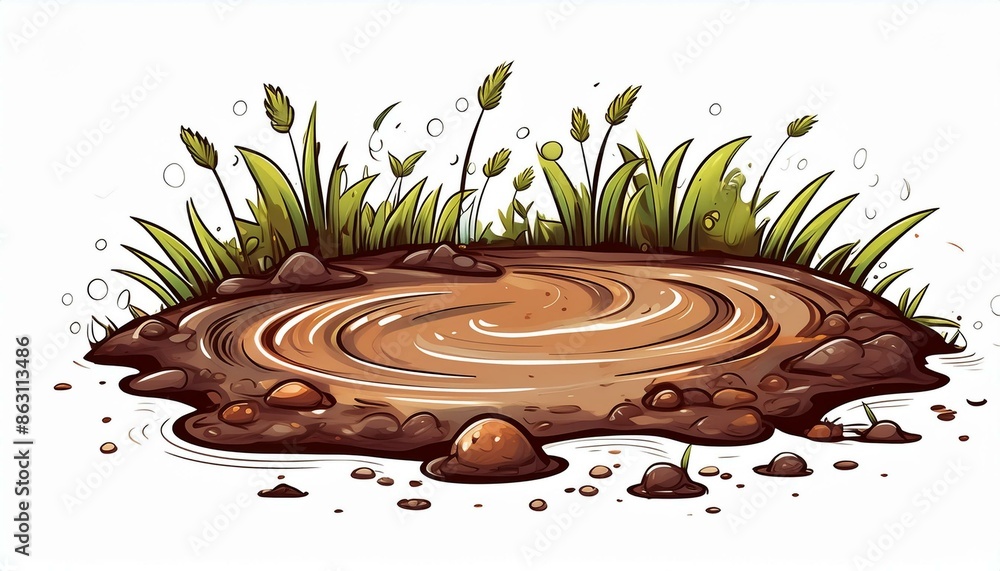 Dirty mud puddle, swamp in cartoon style isolated on white background ...