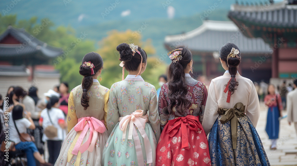 Hanbok Photoshoot - Tourists taking photos in traditional hanbok at ...