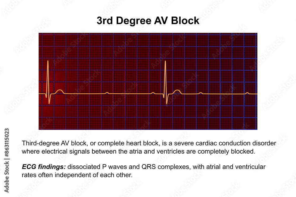 ECG of 3rd degree AV block, 3D illustration Stock Illustration | Adobe ...
