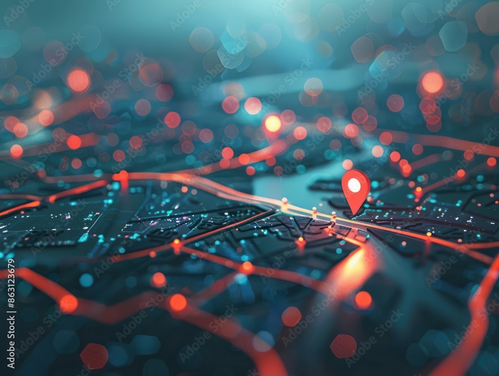 Digital GPS location on map with pin route path concept. AI generated ...