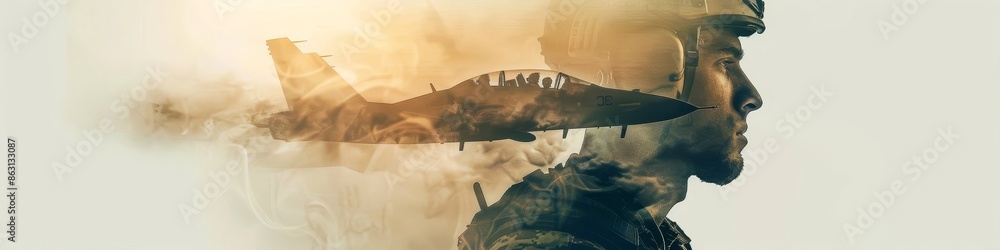 Silhouette of a Pilot with Fighter Jet Overlay - An artistic depiction ...