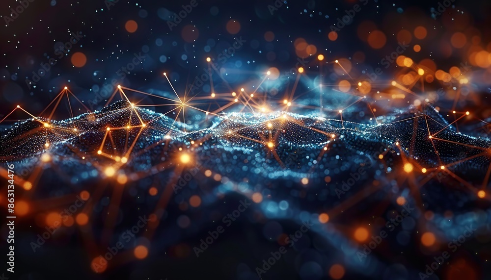 Cyber network grid and connected particles in an abstract technology ...