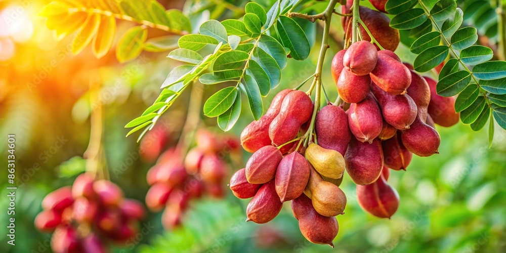Red ripe Manila tamarind fruit on tree in nature background , Manila ...