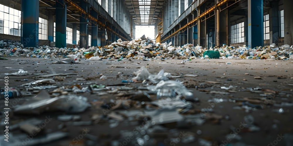 Overflowing waste facility with discarded material desolate and ...