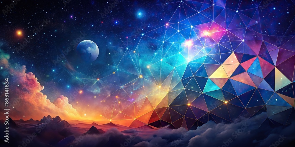Abstract night sky featuring a blend of colors and geometric shapes ...