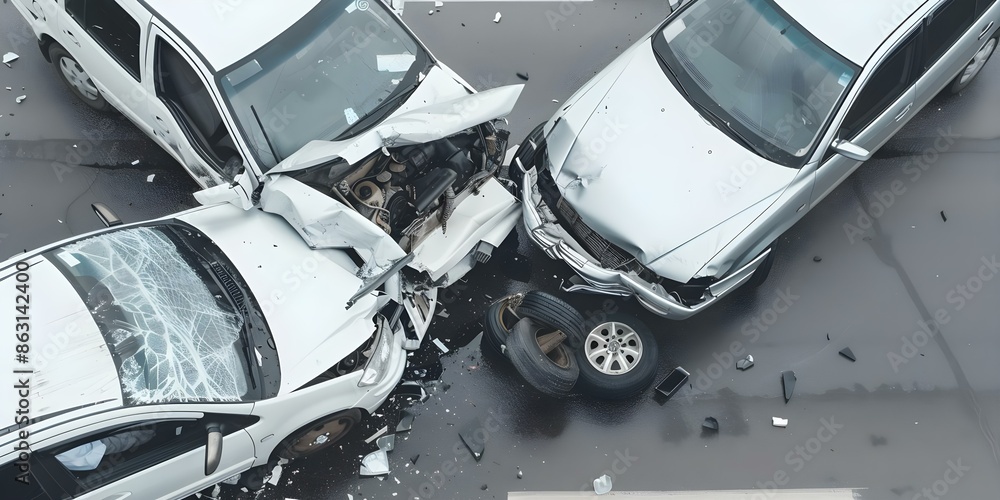 Multiple cars collide on highway causing traffic congestion. Concept ...