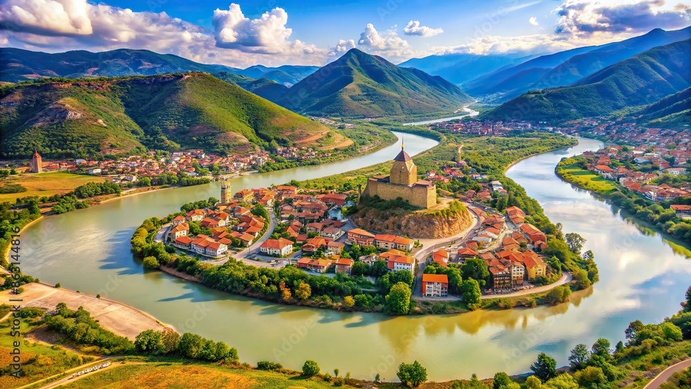 Top view of Jvari Monastery overlooking Mtskheta town and the ...