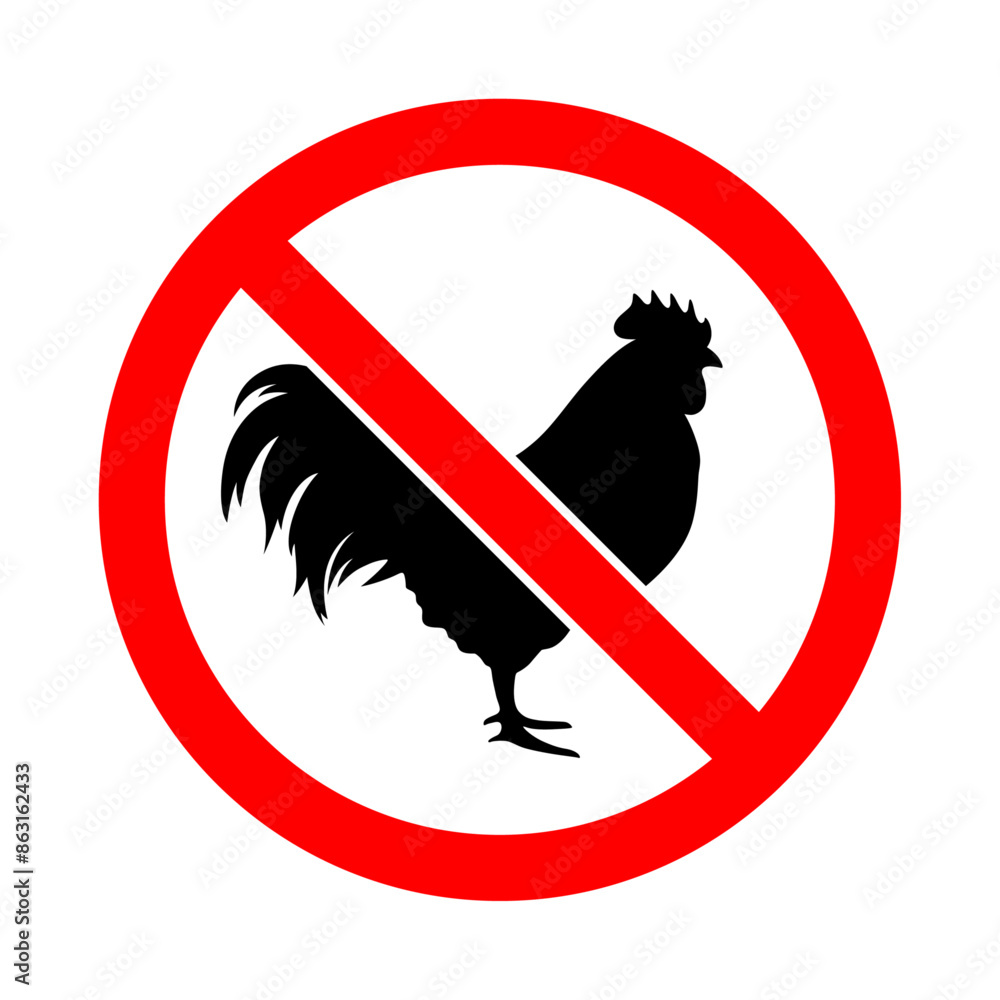 Non-Vegetarian prohibited ban red icon with no chicken forbidden symbol ...