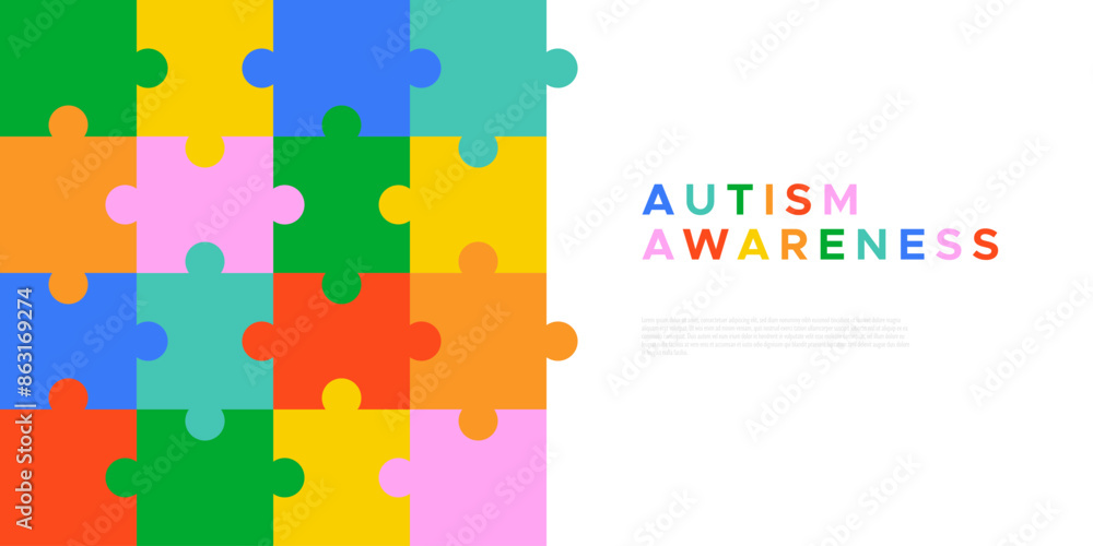 Autism Awareness web template illustration with colorful puzzle piece ...