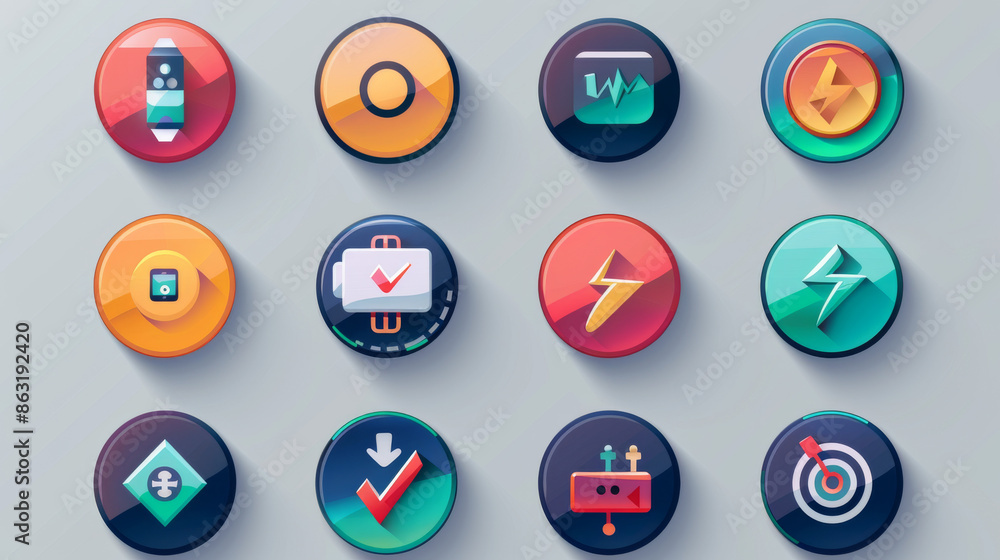 Icons show battery charging features and problems. Battery symbols ...