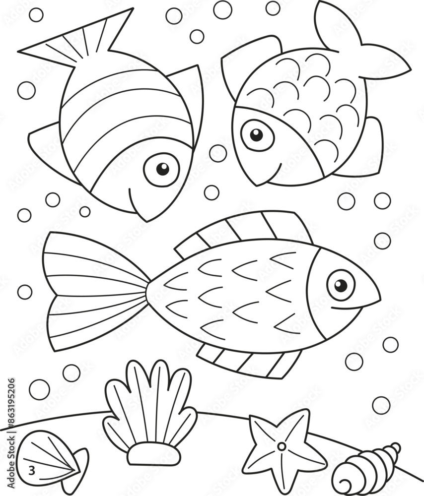 Coloring page outline of cartoon smiling fish. Colorful vector ...