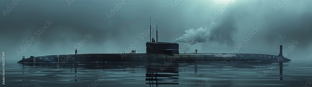 As a leviathan awakens from deep waters, a naval submarine surfaces ...