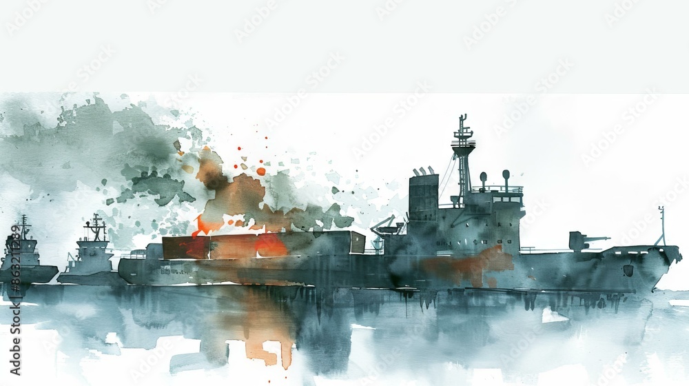 Watercolor warship painting. Artistic watercolor painting of a warship ...