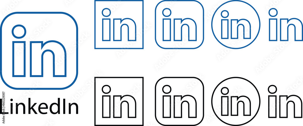 LinkedIn blue, black colour icon in line set. isolated on transparent ...