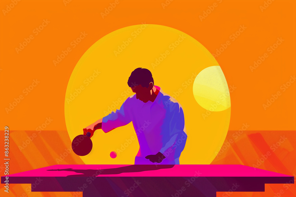 colorful abstract flat vector illustration of silhouette of ping pong ...