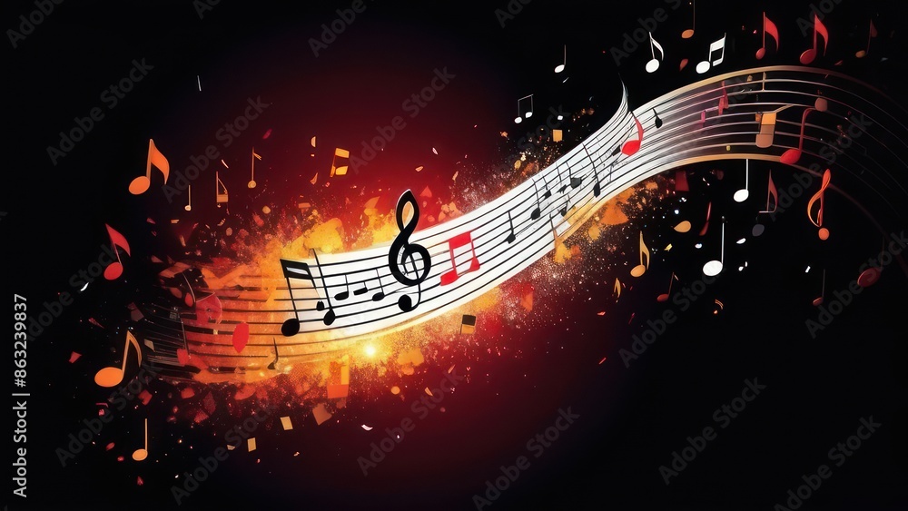 music note explosion with musical notes flying around Stock ...