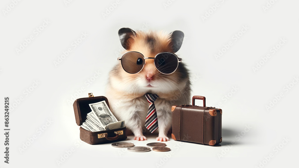 A cute hamster wearing aviator sunglasses, a striped tie, and ...