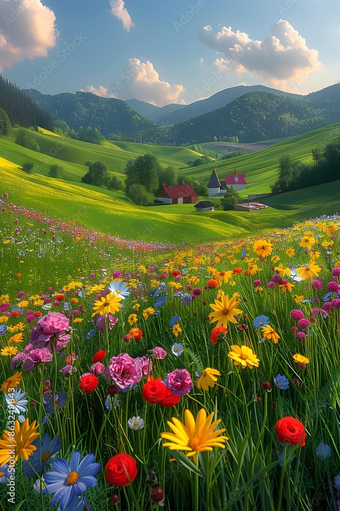 rainbow on a green meadow, ultra hd, realistic, vivid colors, highly ...