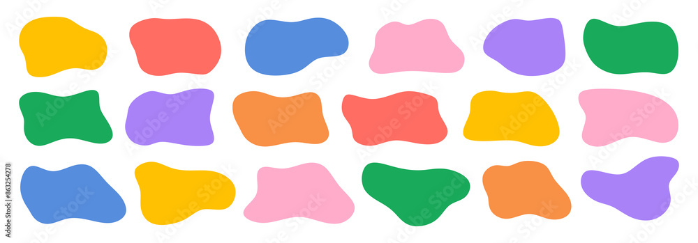 Freeform colorful blob shapes. Abstract minimal blotch shapes, liquid forms isolated on white ...