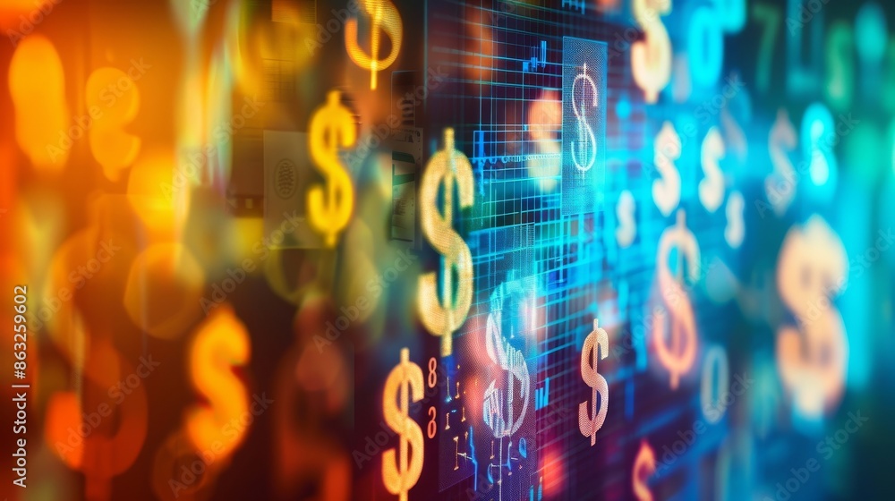 Abstract digital background with glowing dollar signs. Concept for ...