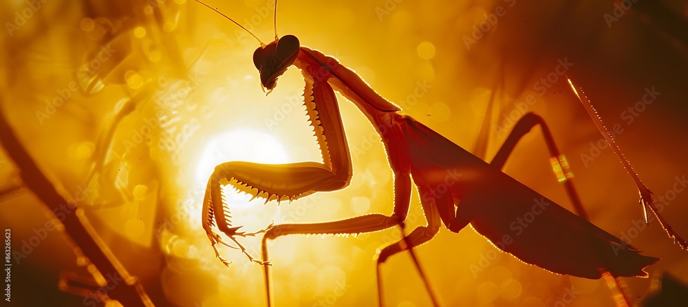 Photo of a praying mantis shot direction from below pose hunting time ...