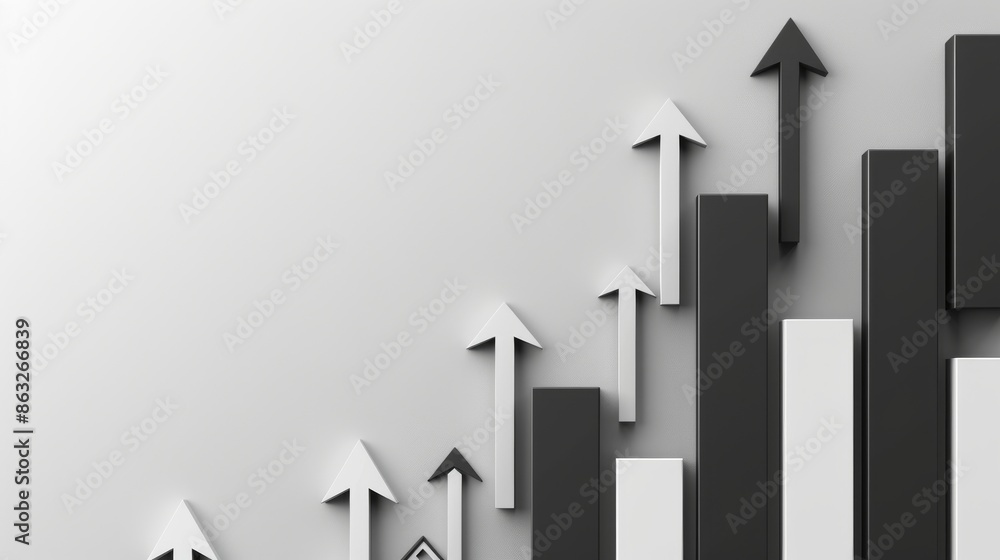 Black and white bar graph with arrows pointing upwards, symbolizing ...