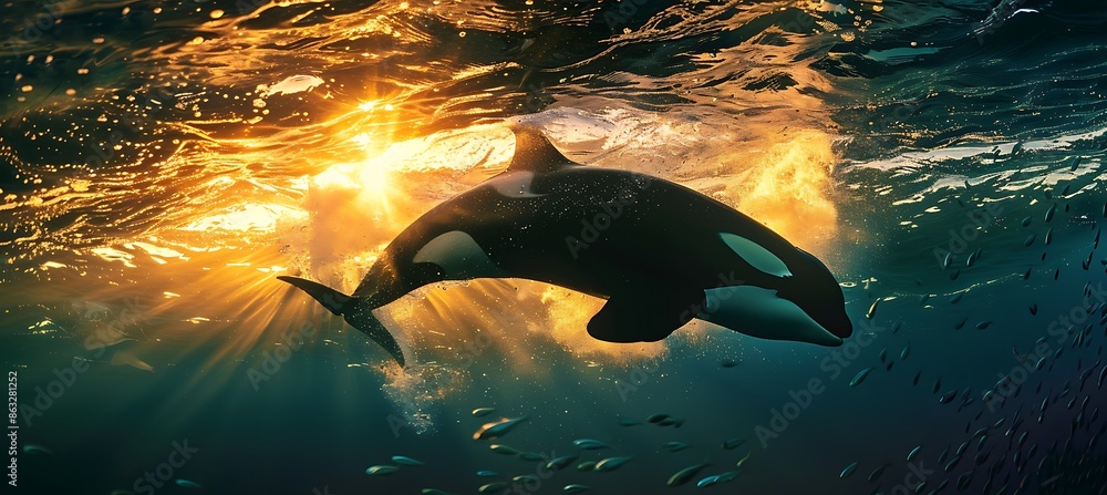 Photo of an orca shot direction from below pose breaching time of day ...