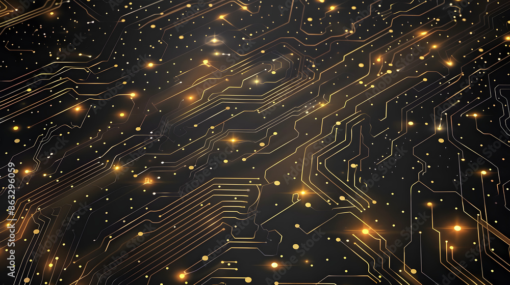 sci-fi inspired black circuit board wallpaper with gold stars isolated ...