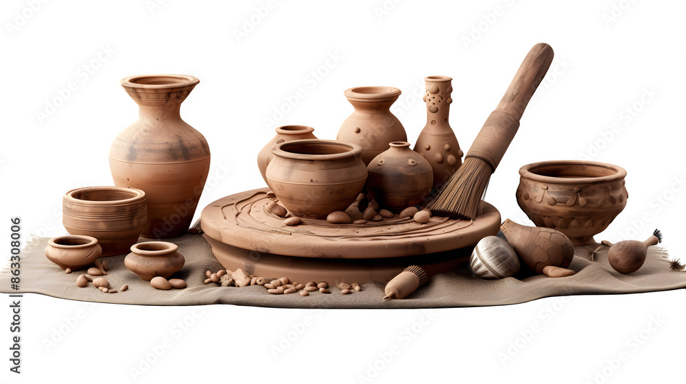 Pottery enthusiasts setup with pottery wheel and clay, PNG file ...