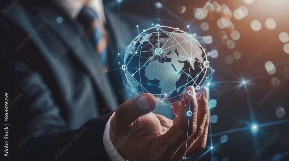 CSR: Businessman touching the CSR icon and global technological ...