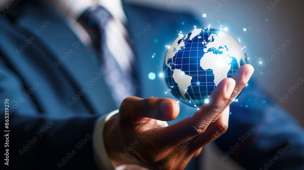 CSR: Businessman touching the CSR icon and global technological ...