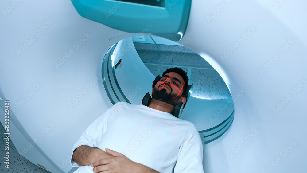 Positron emission tomography. CT or MRI scanner during machine imaging ...