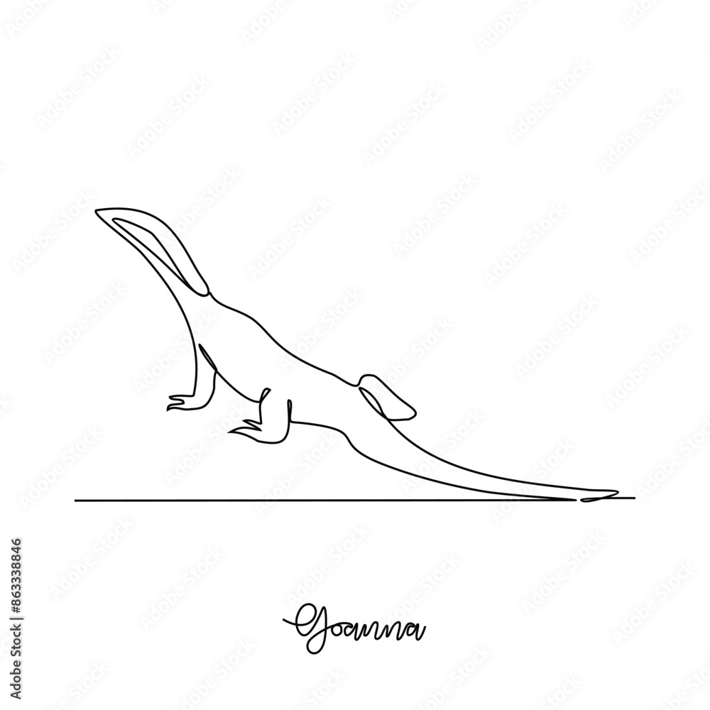 One continuous line drawing of goanna vector illustration. Type of ...