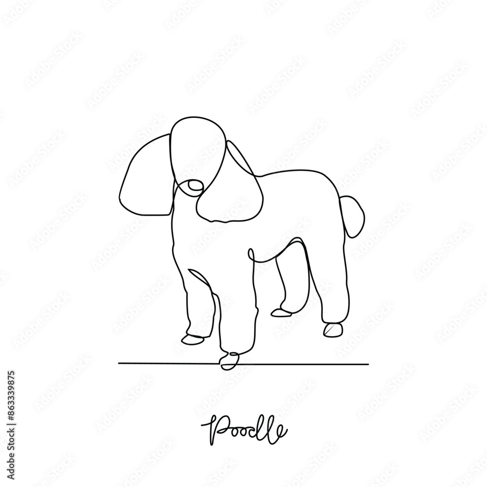 One continuous line drawing of poodle vector illustration. Type of Dog ...