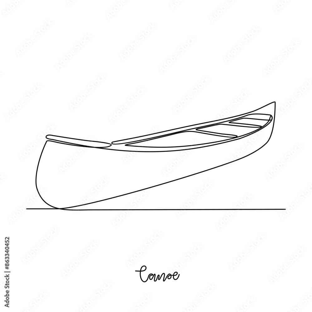 One continuous line drawing of Canoe vector illustration. Sea ...