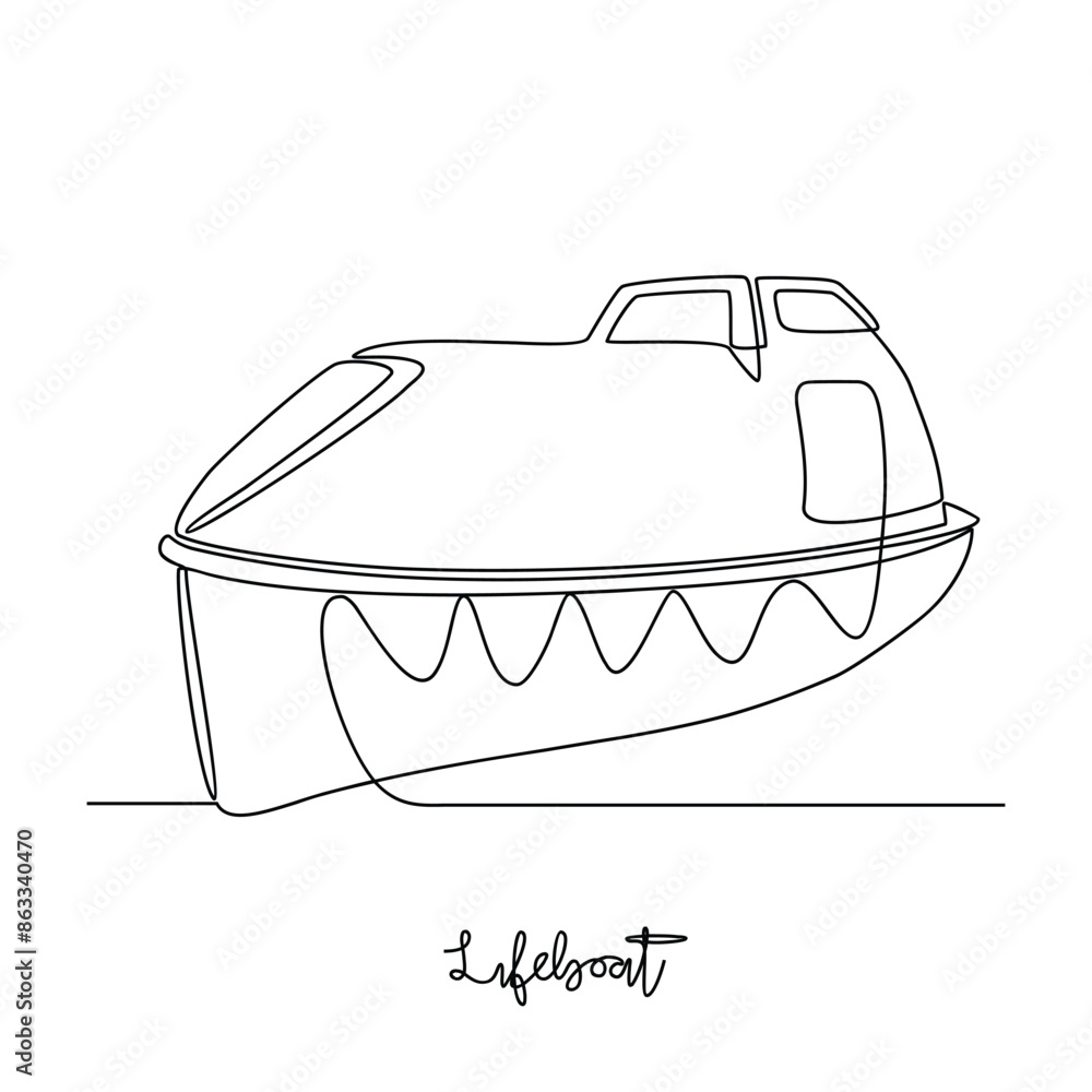 One continuous line drawing of Lifeboat vector illustration. Sea ...