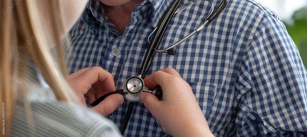 Family physician using a stethoscope during a routine checkup thorough ...