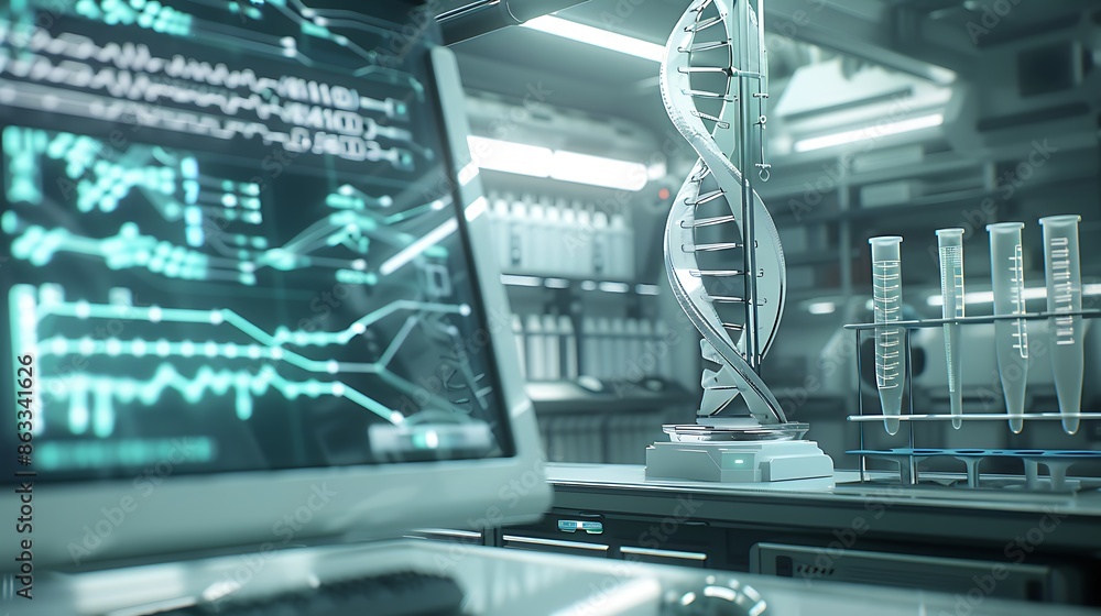 Futuristic biology laboratory equipped with advanced gene editing tools ...