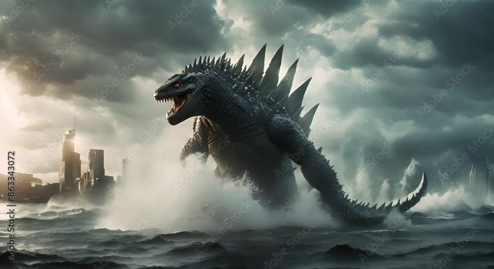Godzilla submerged in water a scene from a scifi movie with special ...