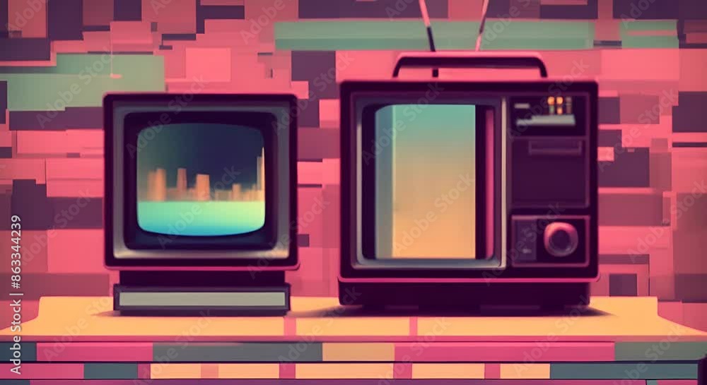 Vintage television screens flickering Close Up Footage of a Retro TV ...